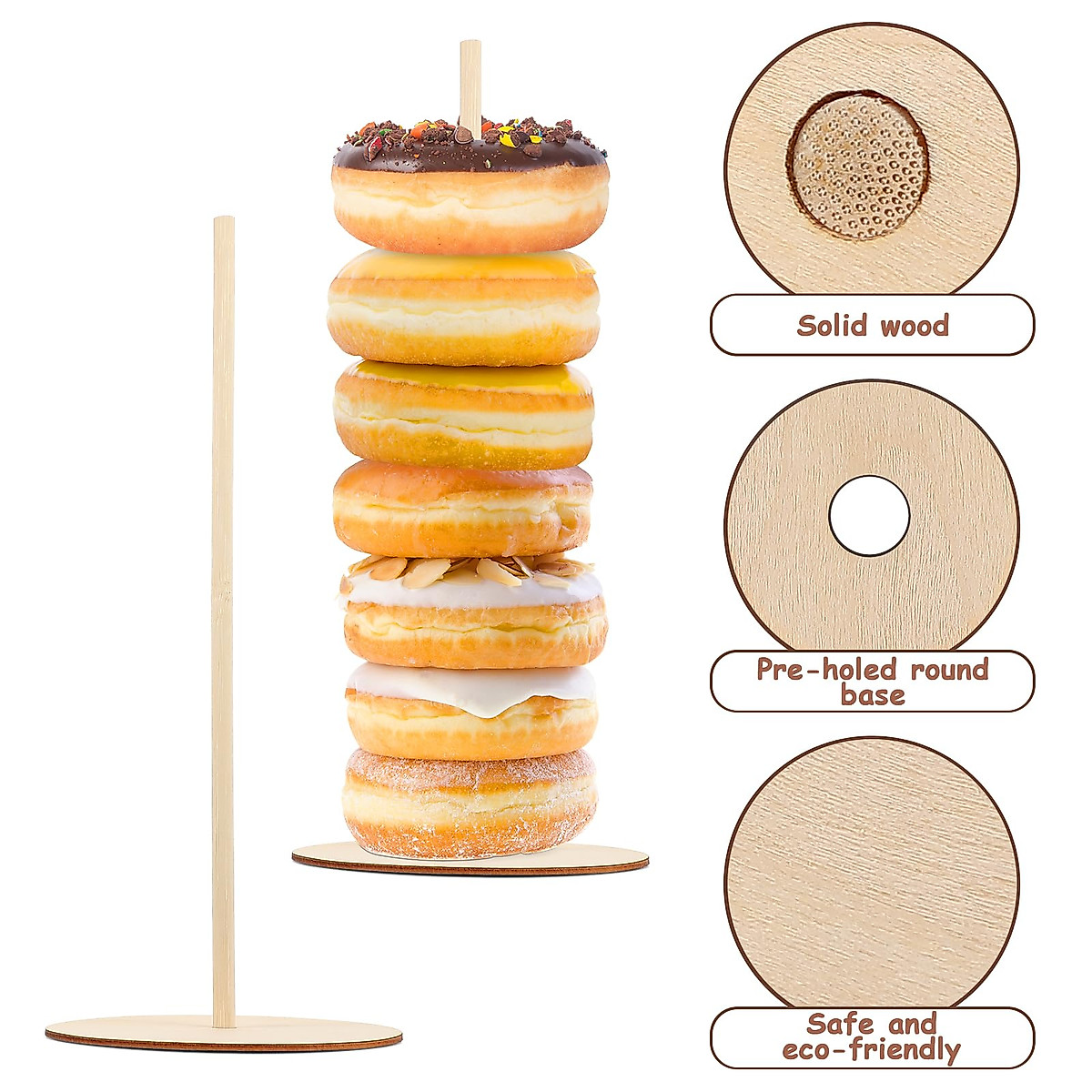 INOOMP 3pcs Display Stand Wood Wood Donut Stand Bar Wooden Donut Bagels Display Stand Holder Reusable Rustic Doughnut Board Holder for Baby Showersfor Wedding Birthday Treat Parties
