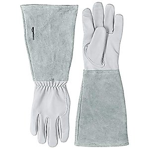 Amazon Basics Leather Gardening Gloves with Forearm Protection, Natural, L