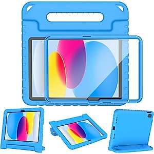 LTROP Kids Case for iPad 10th Generation 10.9-inch 2022 (A2696, A2757, A2777), Shockproof Convertible Handle Stand iPad Gen 10 Case with Built-in Screen Protector for Kids Toddler Boys Girls, Blue