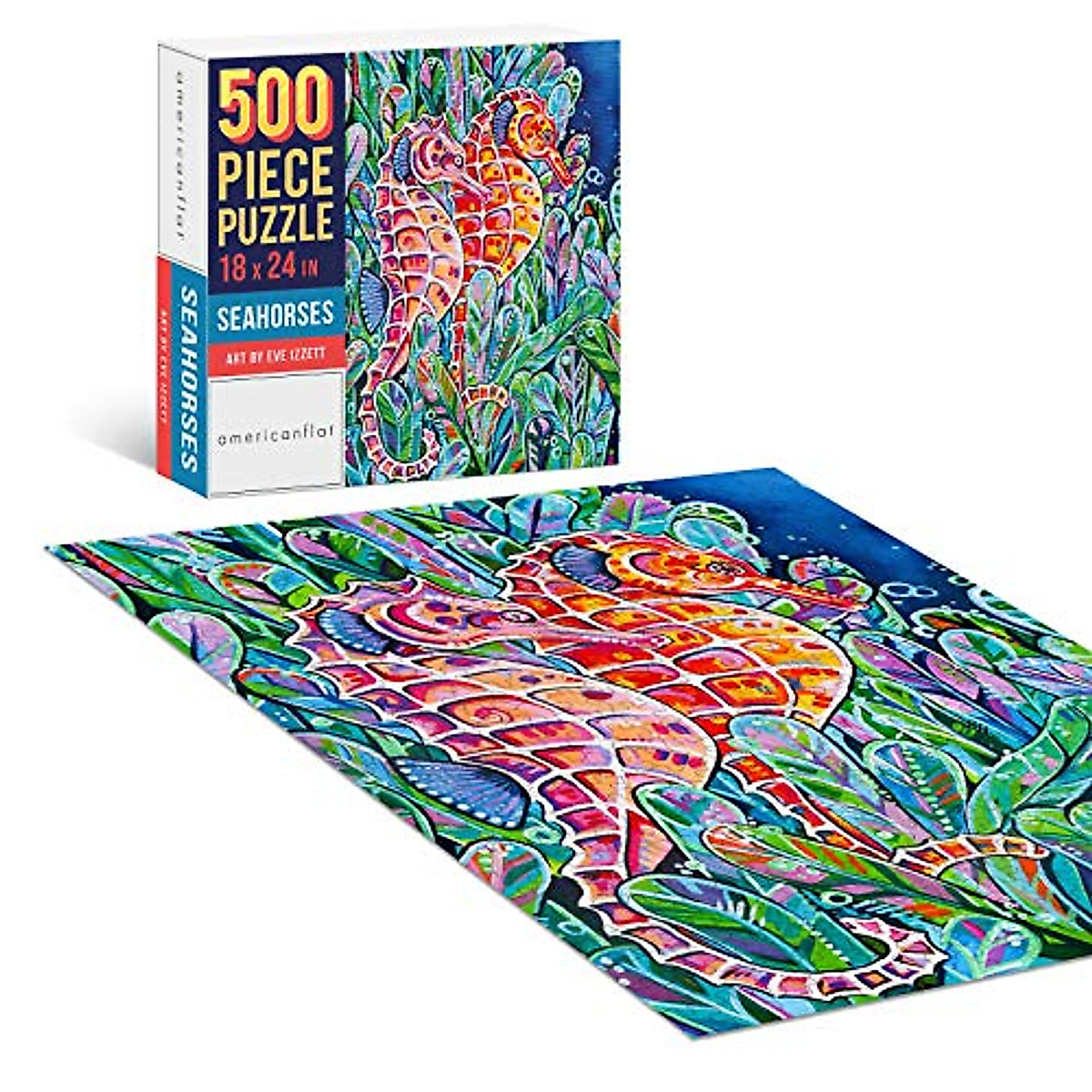 Americanflat 500 Piece Jigsaw Puzzle, 18x24 Inches, Seahorses Art by Eve Izzett