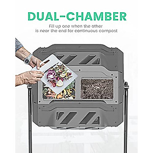 Garden Compost Bin from BPA Free Material, Dual Rotating Outdoor Composting Tumblers (43 Gallon,Black)