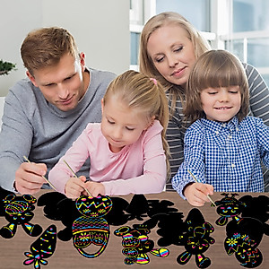 Fancy Land Easter Scratch Paper Rainbow Color Crafts Kit Ornaments for Kids Easter Basket Stuffers Party Favors 48Pcs