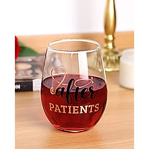 Levfla Before Patients After Patients Set Nurse Gifts 11 oz Coffee Mug 18 oz Stemless Wine Glass 2 oz Shot Glass Set for Nurse, Doctor, Dentist, Dental, Physician, Hygienist, RN (Rose Gold)