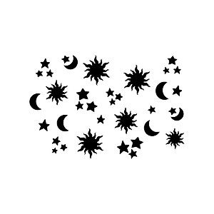 Set of 21 Vinyl Wall Art Decal - Sun Moon & Stars - 22" x 36" (from 2" x 8" Each) - Modern Cute Minimalist Sky Design Stickers for Kids Room Bedroom Playroom Daycare Nursery Classroom Decor (Black)