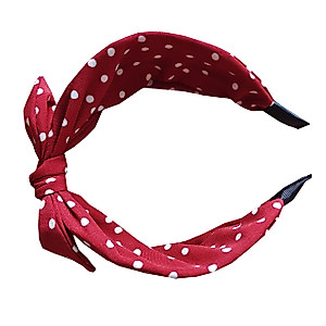 Qiabao Womens Red Polka Dot Bow Headband Wide Hair Band