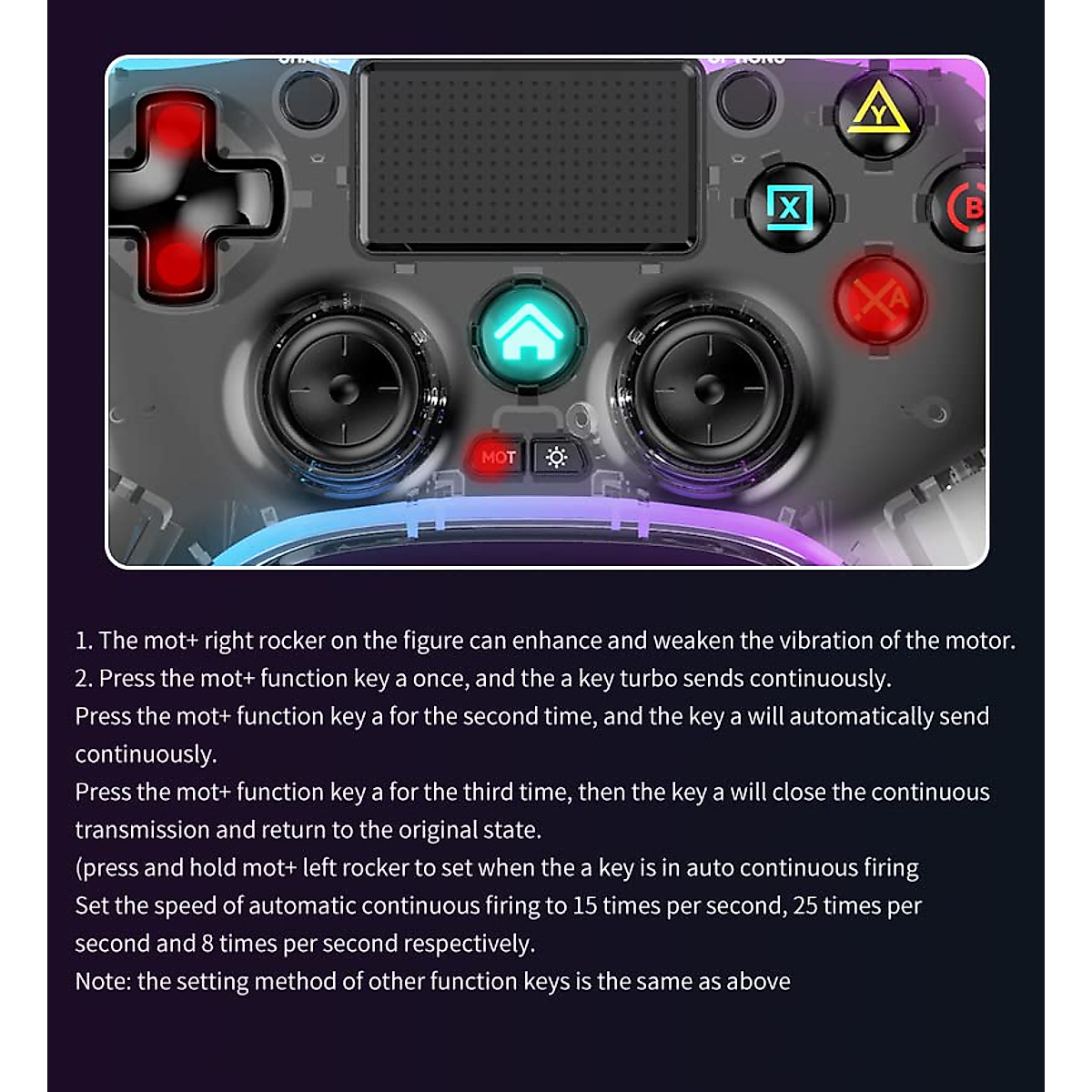 ROTOMOON Clear Wireless Controller with 8 Color Adjustable LED Lighting Compatible with PS4 Pro/PS4 Slim/PS4 Controller, with Headphone Jack for PS4 Dualshock 4 Game