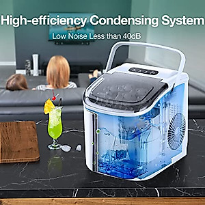 Ice Maker Countertop, Fast Ice Making in 6 Mins 9 Bullet-Shaped Ice, 26.5lbs/24Hrs, Portable Ice Maker Machine with Self-Cleaning, Ice Scoop, Ice Bags and Basket, for Home/Kitchen/Office/Bar/Party