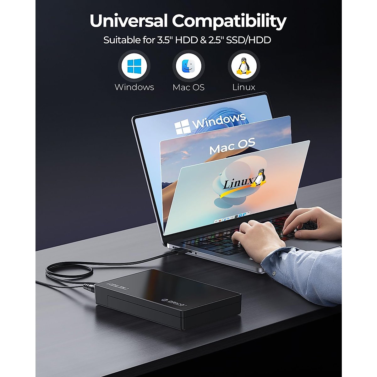 ORICO USB 3.0 External Hard Drive Enclosure for 3.5/2.5 Inch SATA Hard Drives/SSD Up to 20 TB, 3.5'' Tool-Free HDD Enclosure with 12V/2A Power Supply and UASP Acceleration (3588US3)