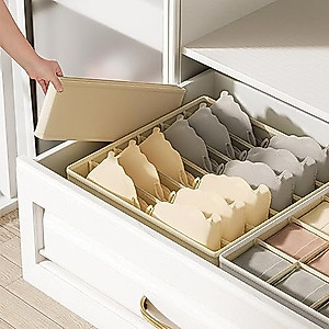 Alipis Sock Underwear Organizer Dividers Bra Storage Boxes Foldable Dresser Closet Cabinet Bins for Storing Bras Underpants Ties Belts Baby Clothes Dress Gloves Beige