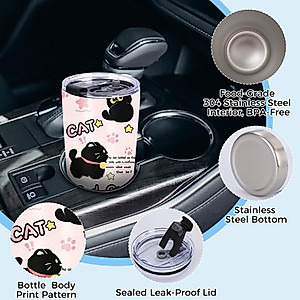 LATTPLYN Cat Tumbler for Women Men, 20 oz Stainless Steel Cat Coffee Cups with Lid Christmas Birthday Gift for Travel Mug White Tumbler for Girls