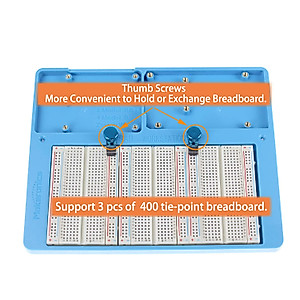 Makeronics 7 in 1 Blue Breadboard Holder Raspberry Pi 4 Holder + 1200 Breadboard+Electronics Fun Kit|Power Supply Module| Precision Potentiometer and More for Prototyping Circuit/Arduino/Raspberry Pi