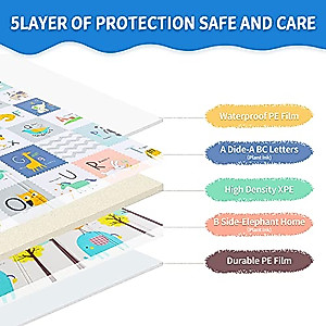 Baby Play Mat Foam Playmat for Baby Reversible Foldable Waterproof Soft Foam Extra Large Alphabet Baby Mat for Floor Playmat for Babies and Toddlers with Travel Carry Bag(79 x 59 x 0.4 in)