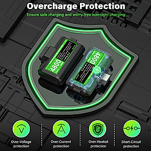 Rechargeable Controller Battery Pack for Xbox,2x4800mWh(2000mAh) Batteries Pack with USB-C Charging Cable for Xbox Series S|X/Xbox One S/One X/One Elite Remote Play and Charge Kit with 4 Cover(2 Pack)