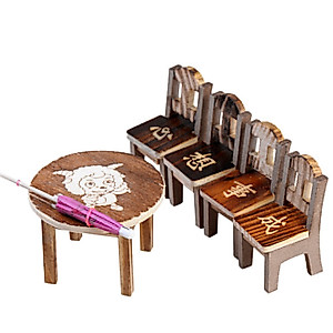CoscosX 1 Set Miniature Wooden Furniture Set Table Chairs Parasols Fairy Micro Garden Landscape Craft Dollhouse Decor Micro Landscape Bonsai House Decoration