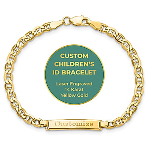 Brilliant Bijou Children's Name Bracelet - ID Engraved Bracelet, 14k Yellow Gold Child Bracelet for Girls and Boys Real Gold ID Bracelet (Not Plated or Filled)