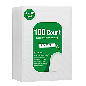 Syntus Vacuum Sealer Bags, 100 Quart 8" x 12" Commercial Grade PreCut Bag, Food Vac Bags for Storage, Meal Prep or Sous Vide