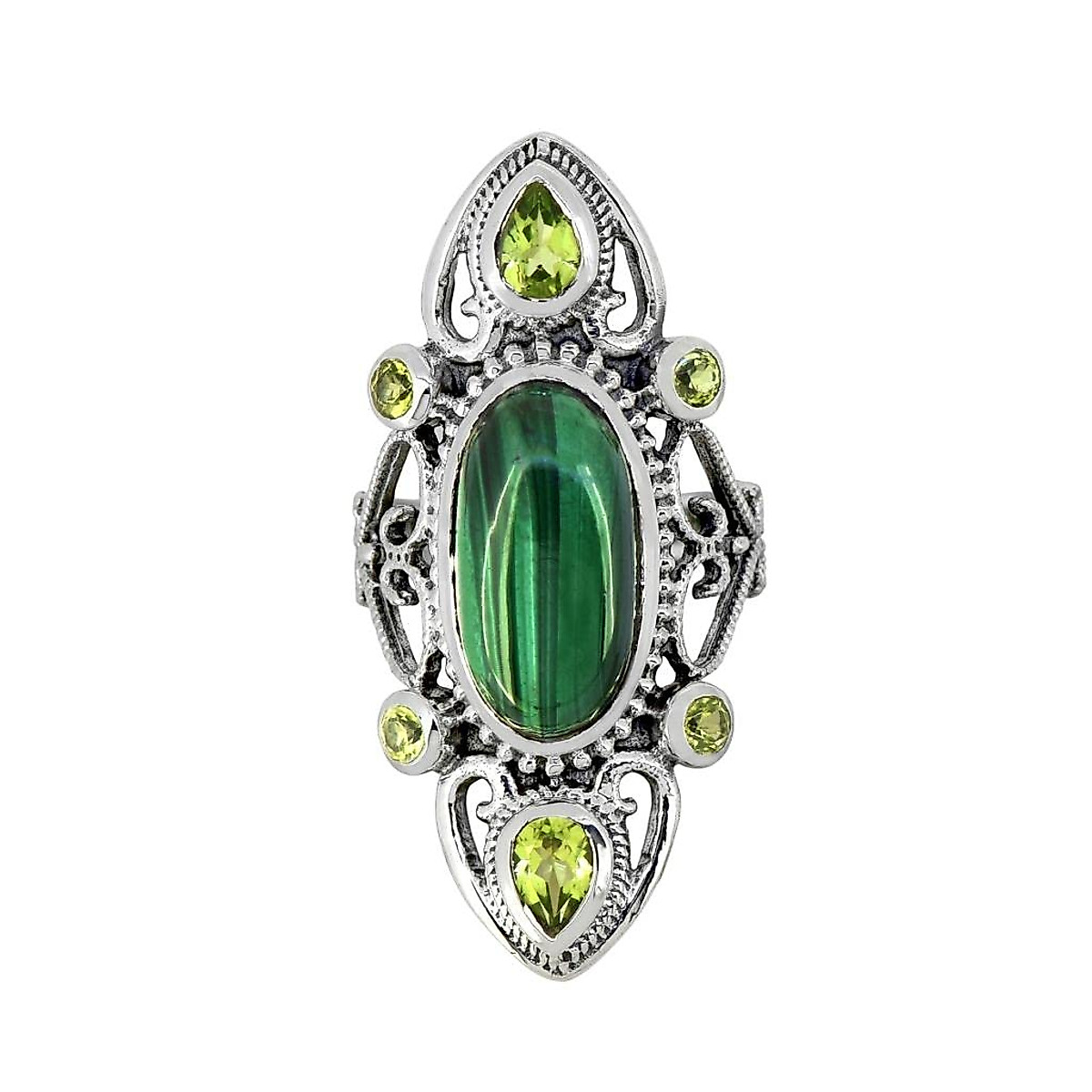 YoTreasure Malachite & Peridot Bold Ring in 925 Sterling Silver Jewelry Gifts For Women's