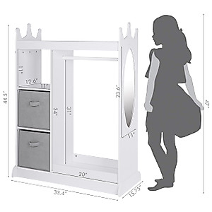 UTEX Kids Play Armoire with Mirror, Storage Bins and Closet for Dress Up and Costumes (White)