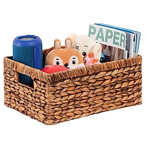 CENBOSS Wicker Baskets (Large, Brown Wash, 1PC) Rattan Woven Baskets, Water Hyacinth Baskets, Seagrass Storage Baskets for Shelves