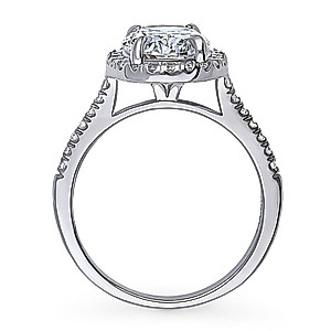 BERRICLE Sterling Silver Halo Wedding Engagement Rings Oval Cut Cubic Zirconia CZ Ring for Women, Rhodium Plated Size 6.5