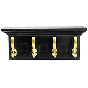 EXCELLO GLOBAL PRODUCTS Black 16" Coat Rack with 4 Gold Hooks: Ready to Hang Entryway Coatrack for Organization of Jackets, Hats, Scarves, Keys & Purses (Black)