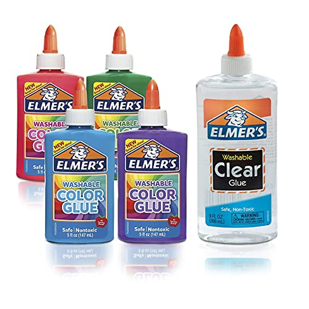 Clear Glue, 9 Oz. Elmers Colored Glue, 4 Ct. 5 Oz. Glue for Slime, School, and Clear Glue for Craft