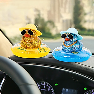 wonuu Car Duck Ornament Dashboard Decorations Rubber Duck Car for Car Dashboard Accessories with Swim Ring Sunglasses Hat and Necklace, B_Blue&Blue