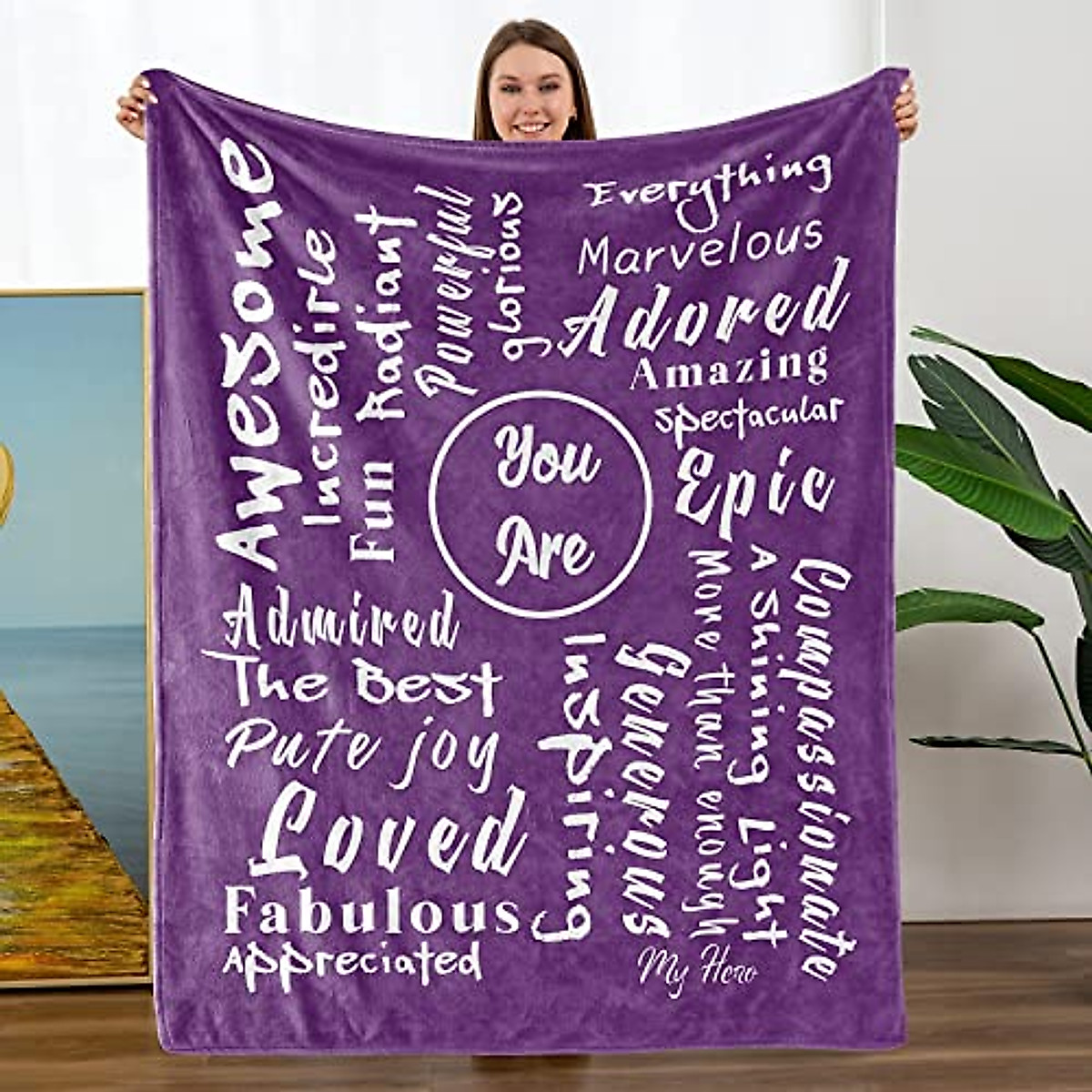 ZHSHWAT Get Well Soon Gifts for Women, Mothers Day Birthday Gift for Friend, You are Awesome Purple Blanket Throw Inspirational Gifts for Women