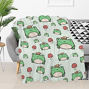 SKT T1 Frog Blanket Cute Frog Mushroom Green Throw Blankets for Kids Girls Boys Adults, Funny Frog Gifts for Frog Lovers, Soft Fluffy Cozy Flannel Blankets for Nap Bed Couch Office 60"x50"