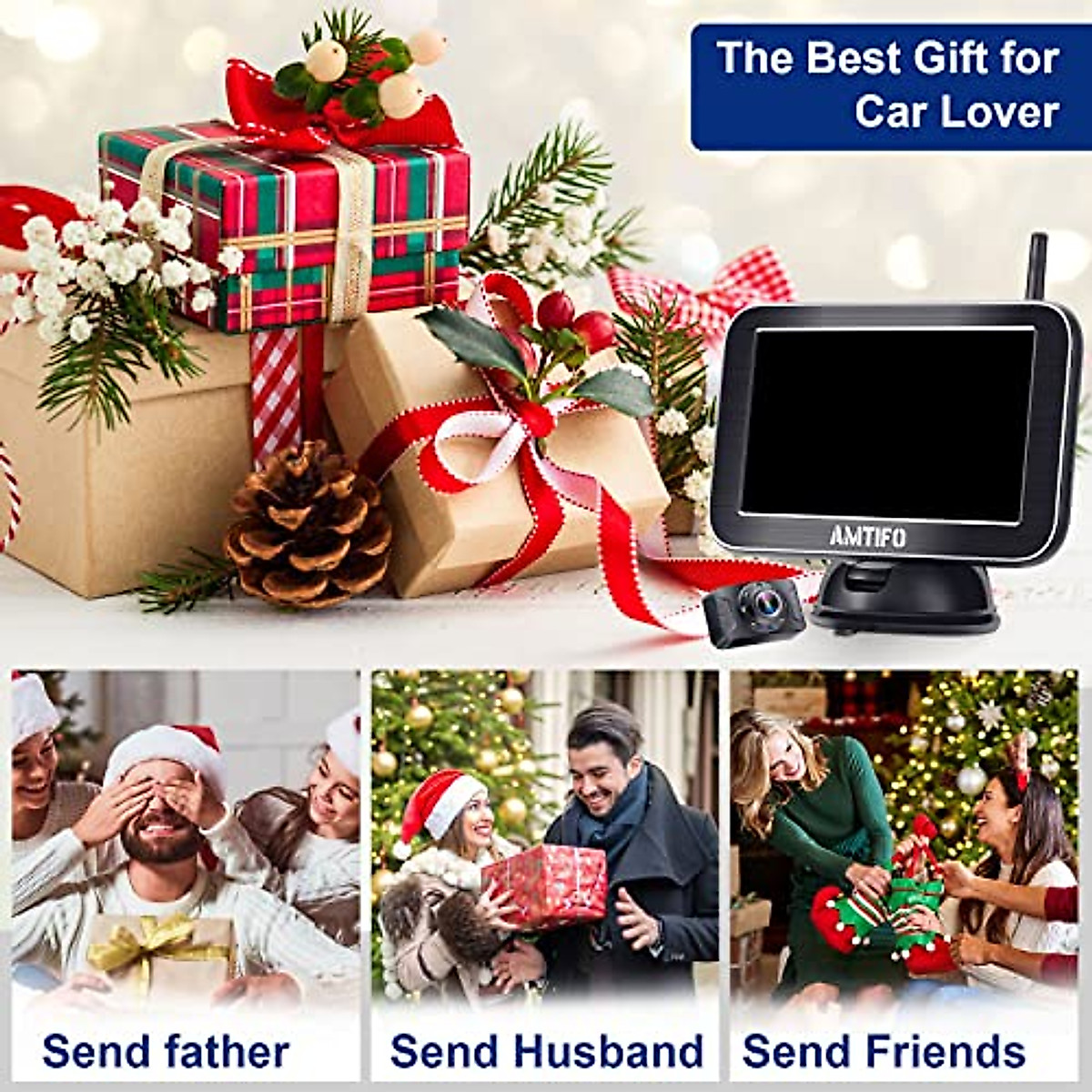 AMTIFO Wireless Backup Camera HD 1080P 5 Inch Split Screen Monitor Digital Stable Signal Car Truck RV Bluetooth License Plate Rear View Cam System 2 Channels Clear Night Vision W3