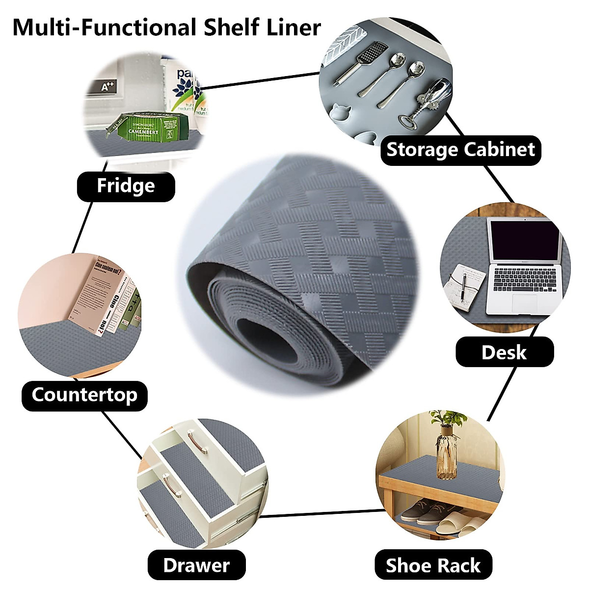 HOMEMA Shelf Liners Drawer Liner for Kitchen Cabinets, Non-Slip Drawer Liners for Kitchen, Non-Adhesive Cabinet Liner Mat Wire Shelf Liner for Shelves, Storage, Desks(17.5" x 59" x 3) - Grey