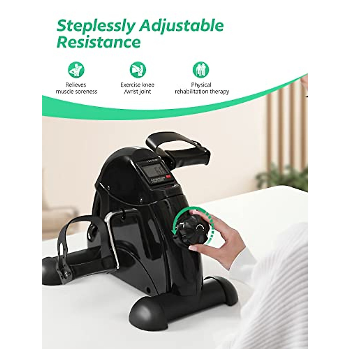 FEIERDUN Mini Exercise Bike, Under Desk Bike Pedal Exerciser Portable Foot Cycle Arm & Leg Peddler Machine with LCD Screen Displays (VC Black)