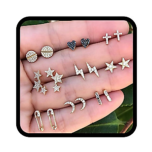 Asooll 9Pairs Star Heart Moon Multiple Stud Earrings set Fashion Stud Earring Set for Women
