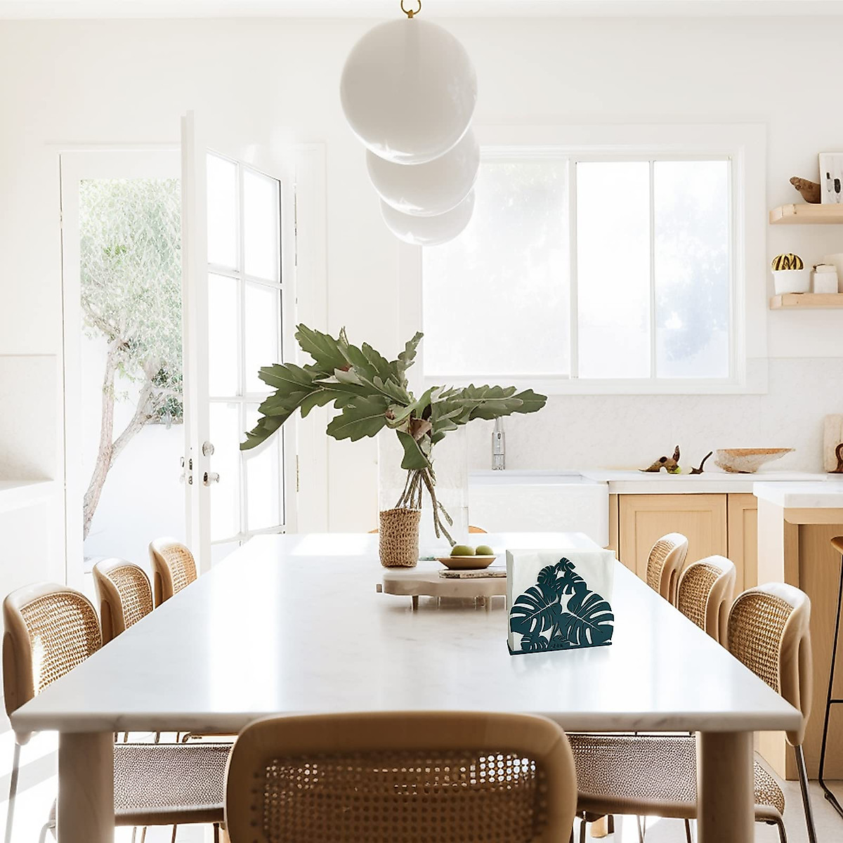 Metal Modern Green Leaves Tabletop Napkin Holder/Freestanding Tissue Dispenser, for Kitchen Countertops, Dining Table, Indoor & Outdoor…