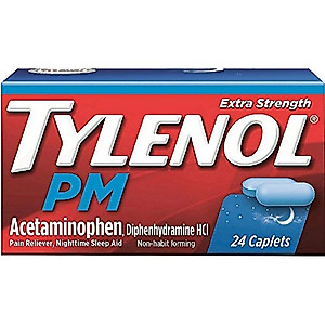 TYLENOL PM EXTRA STRENGTH Pain Reliever / Nighttime Sleep-Aid Caplets, 24 ct (Pack of 2)