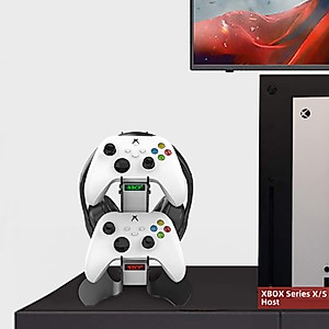 Dual Charging Station Dock for Xbox Series X|S, Fast-Speed Wireless Controller Charging Dock/Headset Controller Stand- Included 2x850 mAh Rechargeable Battery Packs (White)