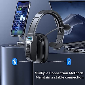 Dytole Trucker Bluetooth Headset, Bluetooth Headphones with Microphone AI Noise Cancelling with USB Dongle, 164ft Long Wireless Range & 60 Hrs Working Time, Wireless Headset for Computer with Mute