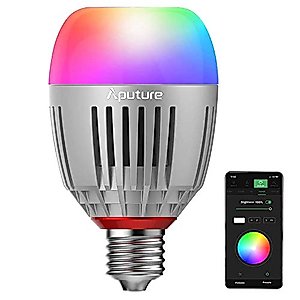 Aputure Accent B7C Smart Led Light Bulbs 7W RGBWW,TLCI 96+ CRI 95+ 2,000K-10,000K Adjustable 0-100% Stepless Dimming CCT/HSI/FX Mode App Control Built-in Battery/AC Power via E26/E27 Socket