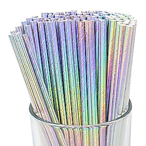 Just Artifacts Iridescent Disposable Drinking Party Paper Straws (100pcs, Silver), One Size