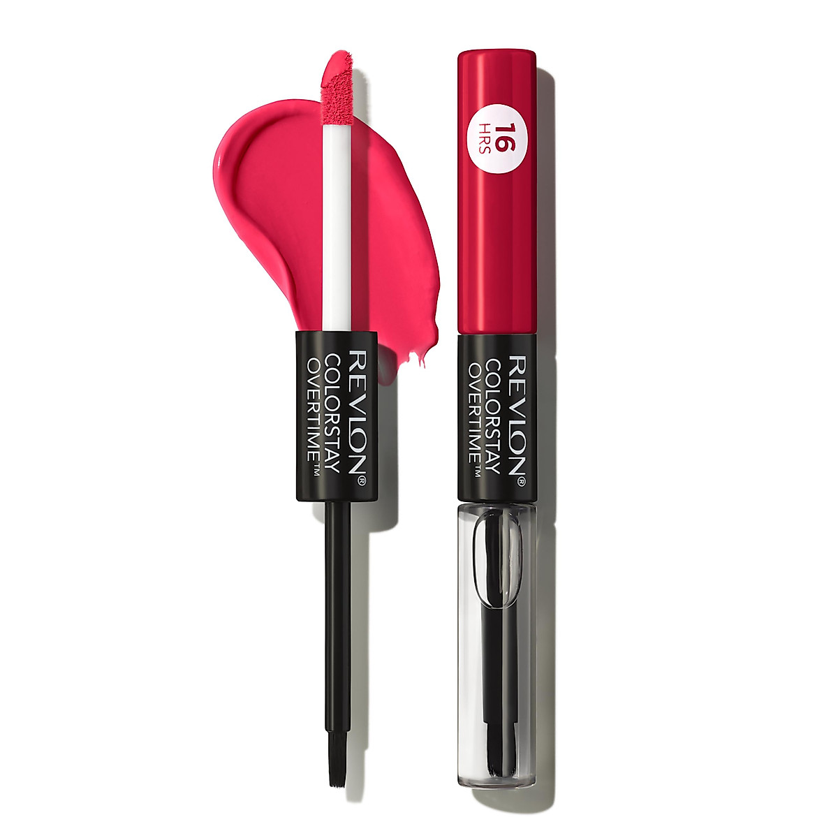 Revlon Liquid Lipstick with Clear Lip Gloss, ColorStay Overtime Lipcolor, Dual Ended with Vitamin E, 040 Forever Scarlet, 0.07 Fl Oz