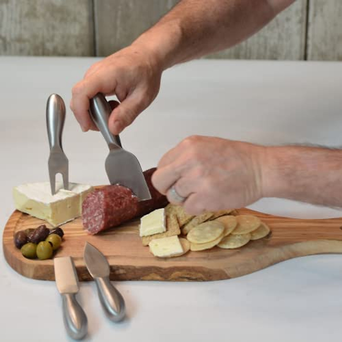 The Live Edge - 4 Piece Stainless Steel Cheese Knife Set for Charcuterie Board Serving Utensils | Cheese Board Knives and Forks Set For Cutting, Slicing & Spreading | Charcuterie Accessories Tools