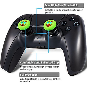 Playrealm FPS Thumbstick Extender & Texture Rubber Silicone Grip Cover 4 Sets for PS5 & PS4 Controller (Joker Green+Black)