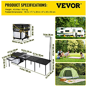VEVOR Camping Kitchen, Outdoor Cooking Station Multifunctional Integrated Box with Wheels & Windproof Stove Portable Folding Tables Storage Organizer, for Picnic BBQ Beach Traveling, Black