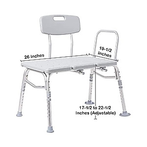 McKesson Transfer Bench for Bathtubs, Aluminum, Adjustable Height, 17.5 in to 22.5 in, Up to 400 lbs, 1 Count