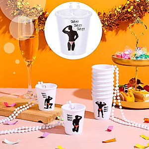 Janmercy 12 Pieces Beaded Shot Glass Necklaces Plastic Shot Necklace Cups Naughty Shot Glass Favors Bridal Party Decorations for Bridal Shower Wedding Party Supplies (Rose Gold)