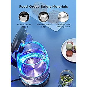 Electric Kettle with Stainless Steel Filter and Inner Lid, FOHERE 1500W Wide Opening 1.7L Glass Tea Kettle & Hot Water Boiler, LED Indicator Auto Shut-Off & Boil-Dry Protection, BPA Free