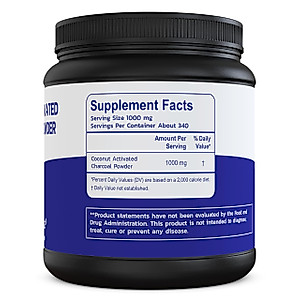 Large 12 Oz. Coconut Activated Charcoal Powder. Whitens Teeth, Rejuvenates Skin and Hair, Supports Better Digestion. USA-Owned Producers, Free Scoop