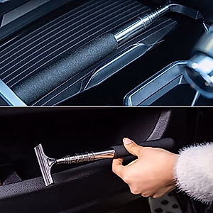 GreceYou Retractable Car Rearview Mirror Wiper Portable Auto Mirror Squeegee Cleaner Long Handle Car Cleaning Tool Mirror Glass Mist Cleaner, Length Up to 98cm/38.6inch (Black)