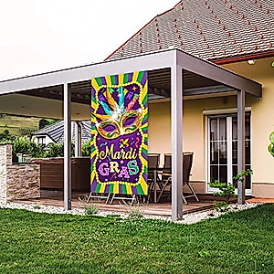 Mardi Gras Masquerade Masks Purple Green Gold Decorations Favors Banner Background Backdrop Crown Theme Decor for Carnival Mardi Gras Party New Orleans Party King Cake Party Birthday Party Supplies