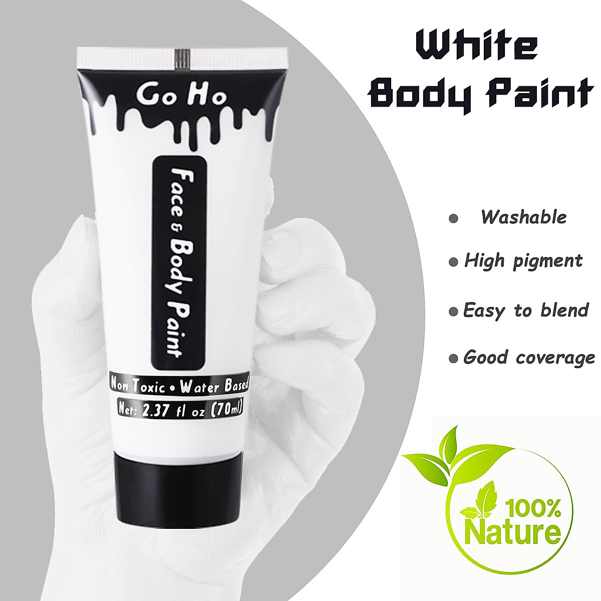 Go Ho Professional Cream White Face Paint Washable(2.37oz),Water Based White Body Paint Makeup,White Makeup for Halloween Cosplay SFX Goth Vampire Zombie Clown Makeup